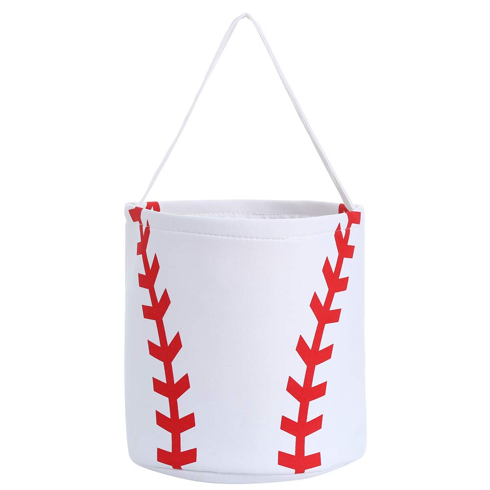E-FirstFeeling Baseball Basket Easter Baskets Canvas Easter Eggs Hunt Baskets Halloween Basket Trick or Treat Basket Candy Bucket Tote for Halloween Easter (Baseball)
