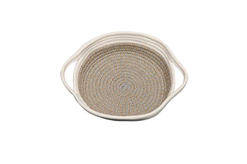 Small Rope Storage Key Basket Desk Organizer Basket Remote Control Bedside Storage Home Decor Mini Basket Woven Storage Basket Bowl Woven Dish Desk Container (Grey Camel Mix & White - Hemp Rope)