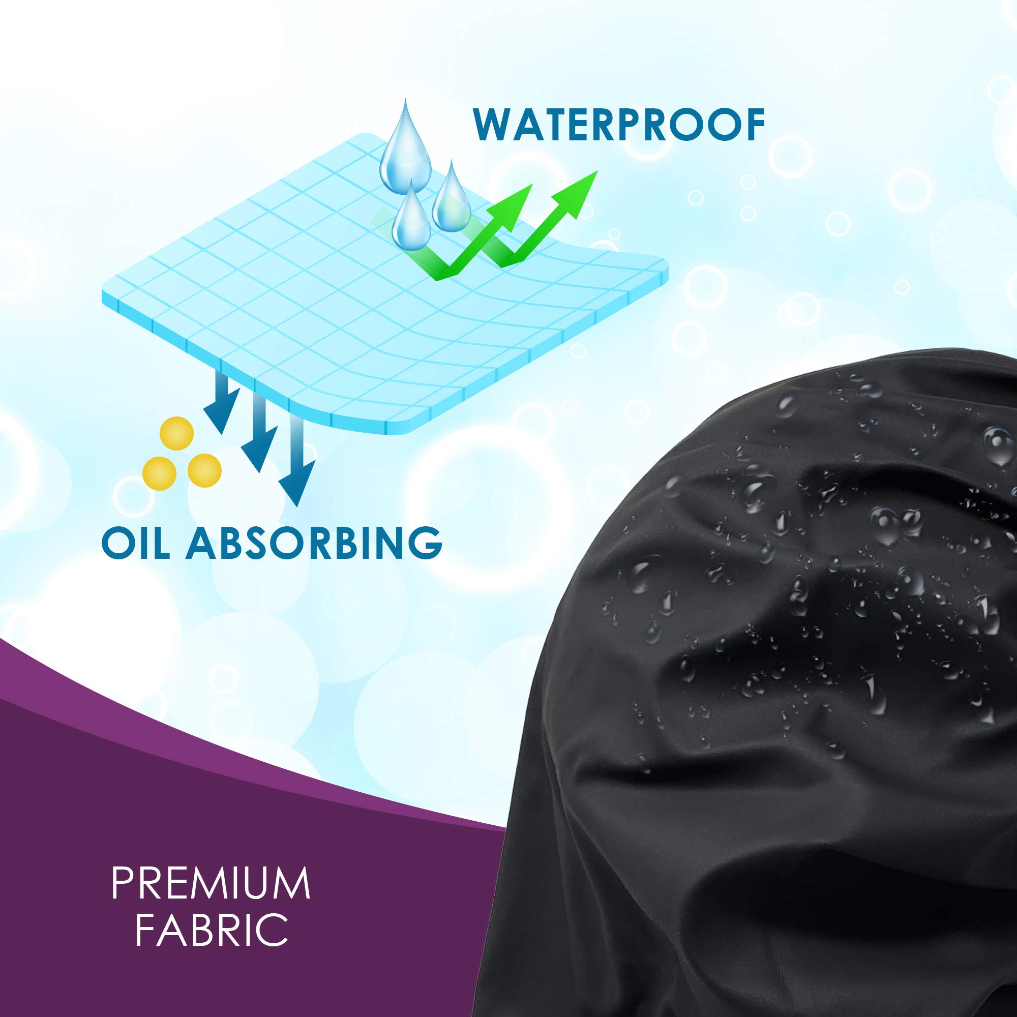 Reusable Oil Proof Nightcap Hair Care Protector Cover Bonnet for Sleeping and Shower Cap, Leakproof, Waterproof Outer Layer, Extra Large to Accomodate for Long Hair with Comfort Elastic Band