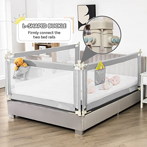 BABY JOY Bed Rail for Toddlers, 69ββ Extra Long, Height Adjustable & Foldable Baby Bed Rail Guard w/Storage Pocket & Double Safety Child Lock for Kids Twin Double Full Size Queen King Mattress (Gray)