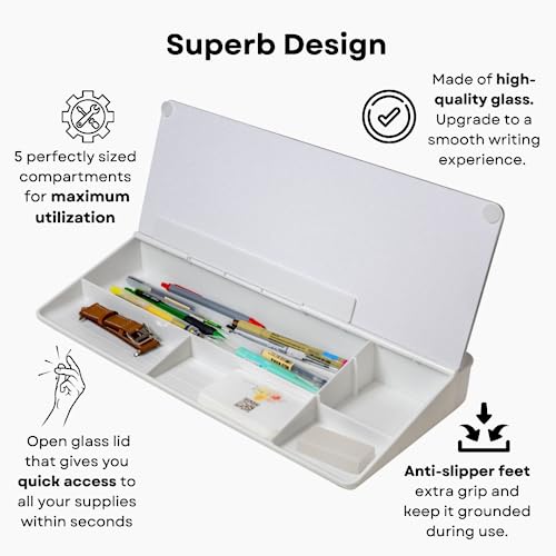 Garood Desktop Dry Erase Board with Storage and iPad/Phone Holder Glass Desk Whiteboard with Eraser Desk Keyboard Accessories