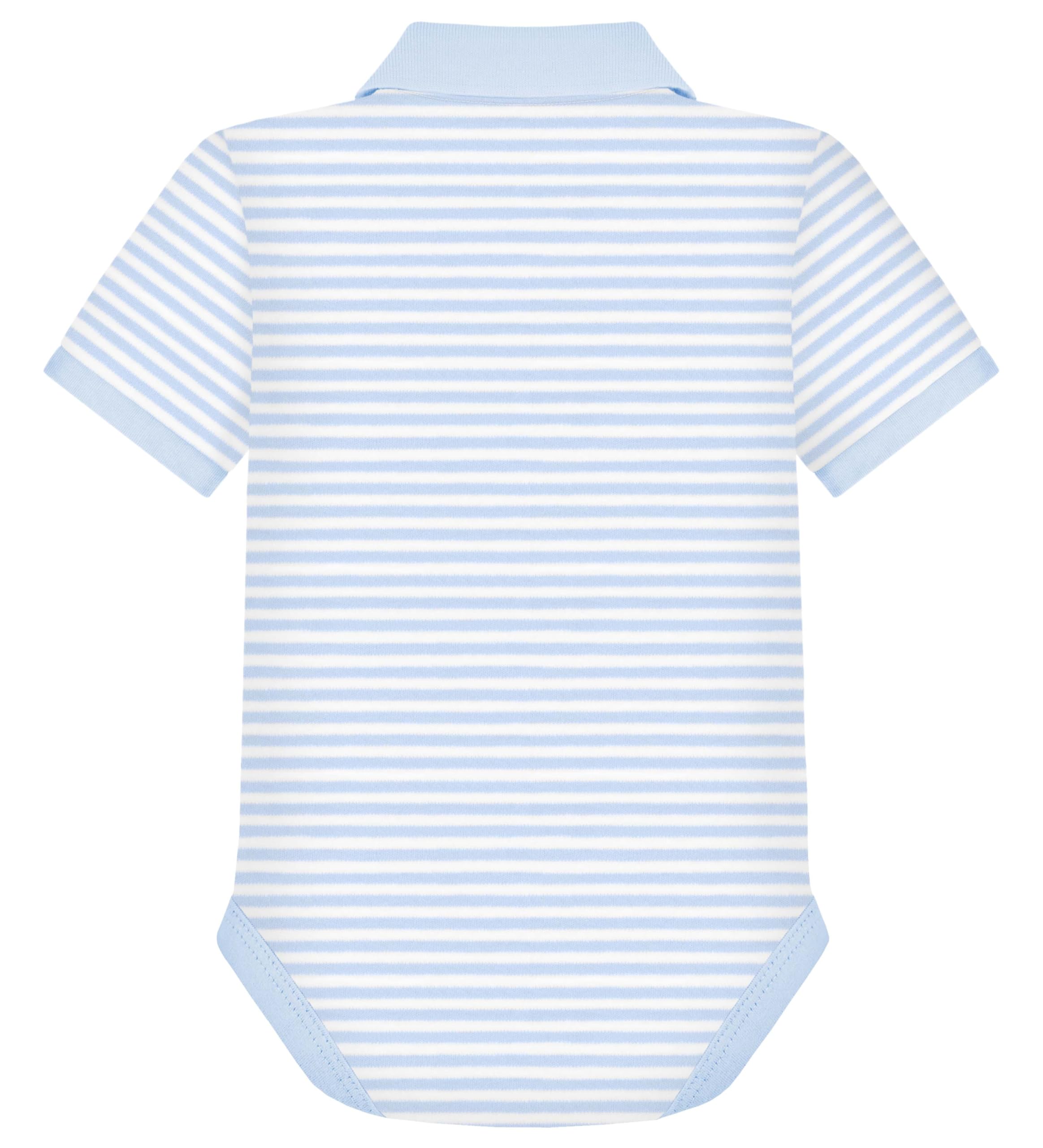 Creative Knitwear College Baby Striped Polo Bodysuit - North Carolina Logo, Light Blue/White, for Boys & Girls, 0-3 Months