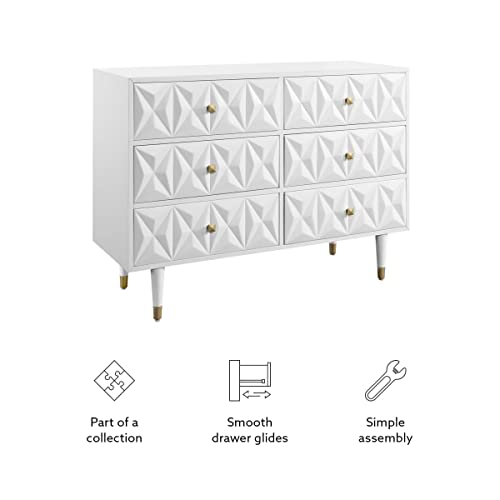 Linon Home Décor Sheerah Six Drawer Geo Texture White Dresser, Gold