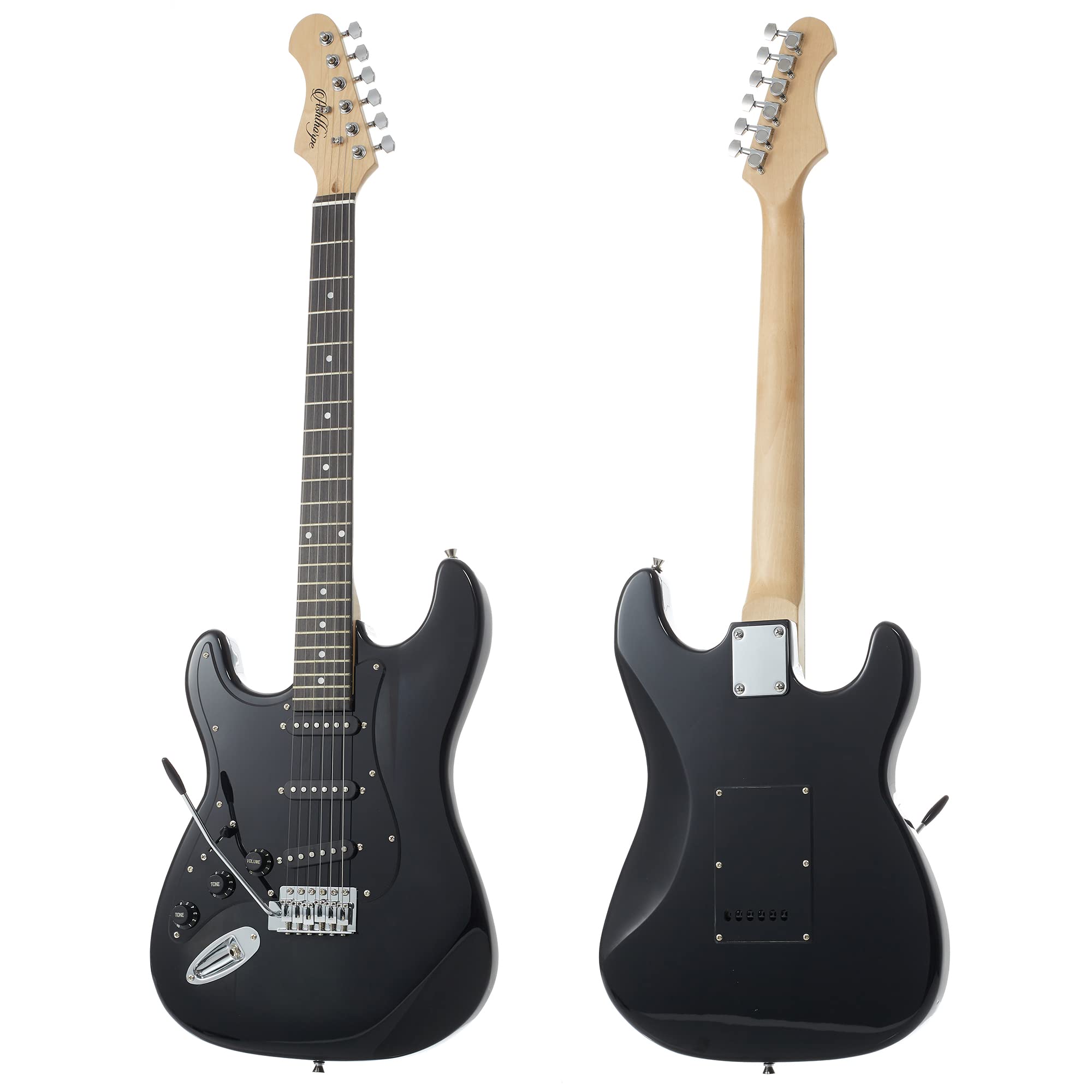 Ashthorpe 39-Inch Left Handed Electric Guitar (Black-Black), Full-Size Guitar Kit with Padded Gig Bag, Tremolo Bar, Strap, Strings, Cable, Cloth, Picks