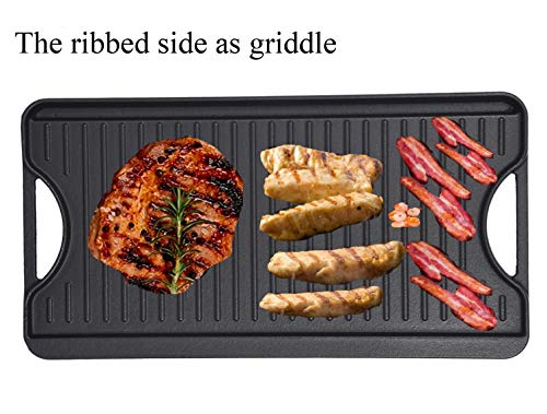 GasSaf Cast Iron Reversible Griddle with Handles, 20 Inch x 10.5 Inch Big Grill Pan for Stovetop