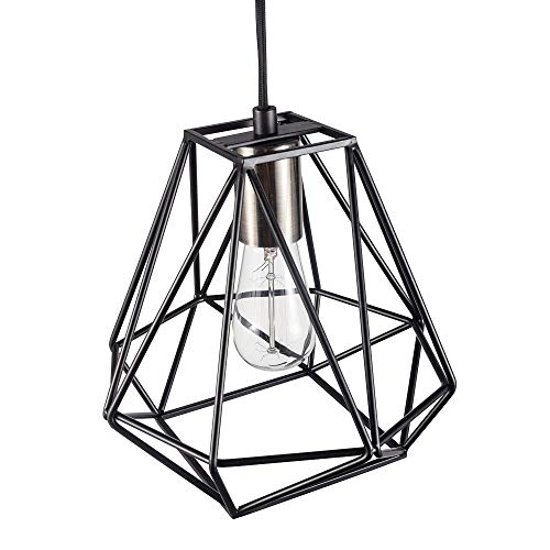 Globe Electric 60846 1-Light Plug-In or Hardwire Pendant Lighting, Dark Bronze, Antique Brass Accent Socket, Cage Shade, 15-Foot Black Fabric Cord, In-Line On/Off Switch, Pendant Lights Kitchen Island