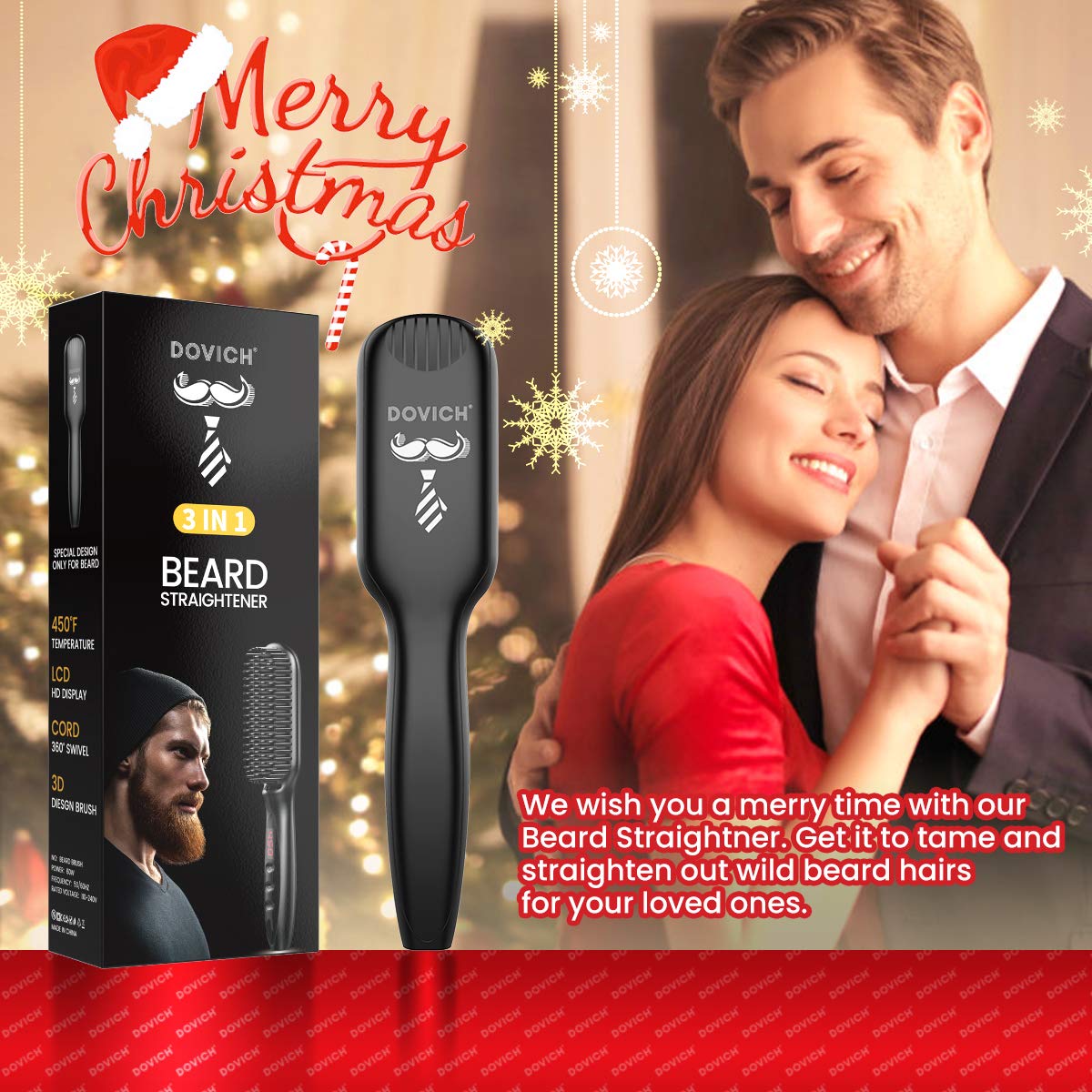 3 in 1 Beard Straightener for Men, Dovich Ceramic Heating with Anti-Scald Straightening Comb, Adjustable Temperatures with Led Display Ioinc Straightening Brush, Portable Detangling & Styling.