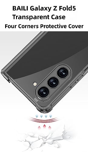 BAILI Galaxy Z Fold5 Transparent Case,HD Clear TPU Cover for Samsung Galaxy Z Fold5,Ultra-Slim Z Fold5 Case Built-in Screen Protector,Crystal Clear Four Corners Protective Cover for Fold5-Clear