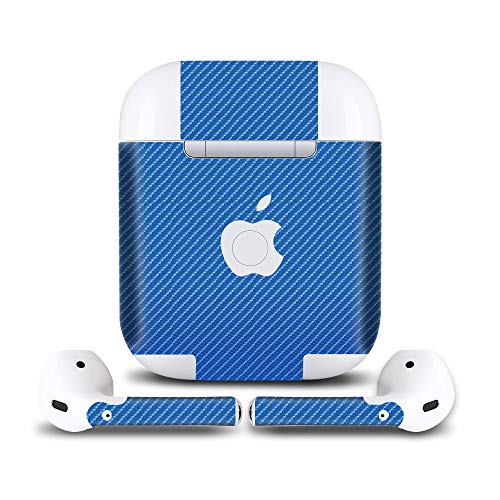 IPG for AirPods 1-2 Stickers Wraps Adhesive Decal Skin for case and Ear Pieces Protective and Decorative Set (Blue Carbon Fiber 4D)