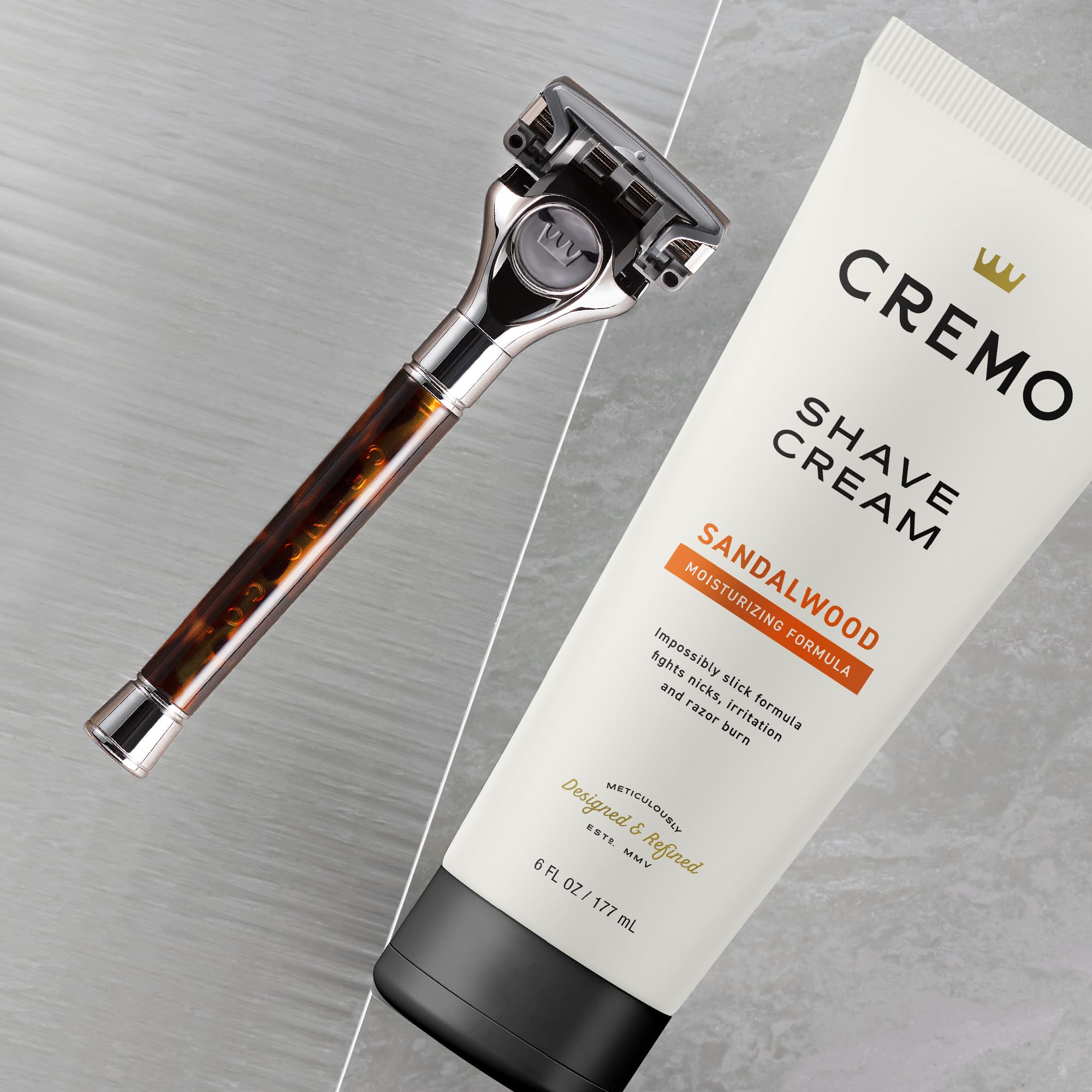 Cremo Shaving Cream, Barber Grade Sandalwood Shave Cream, Astonishingly Superior Ultra-Slick Shaving Cream for Men, Fights Nicks, Cuts and Razor Burn, 6 Fl Oz