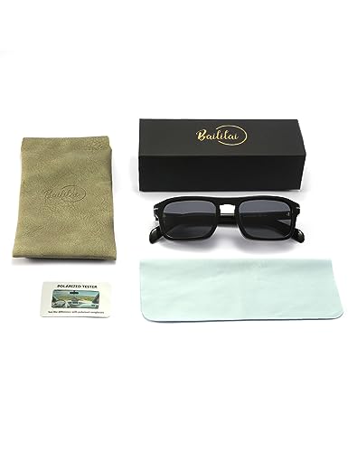 Baililai Small Rectangular Polarized Sunglasses for Men and Women with 100% UV Protection and HD Lens - Model 1404 (Black)