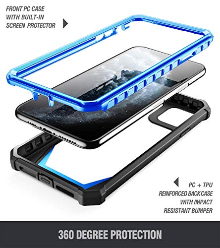 iPhone 11 Pro Case, Poetic Full-Body Hybrid Shockproof Rugged Clear Bumper Cover, Built-in-Screen Protector, Guardian Series, Case for Apple iPhone 11 Pro (2019) 5.8 Inch, Blue/Clear