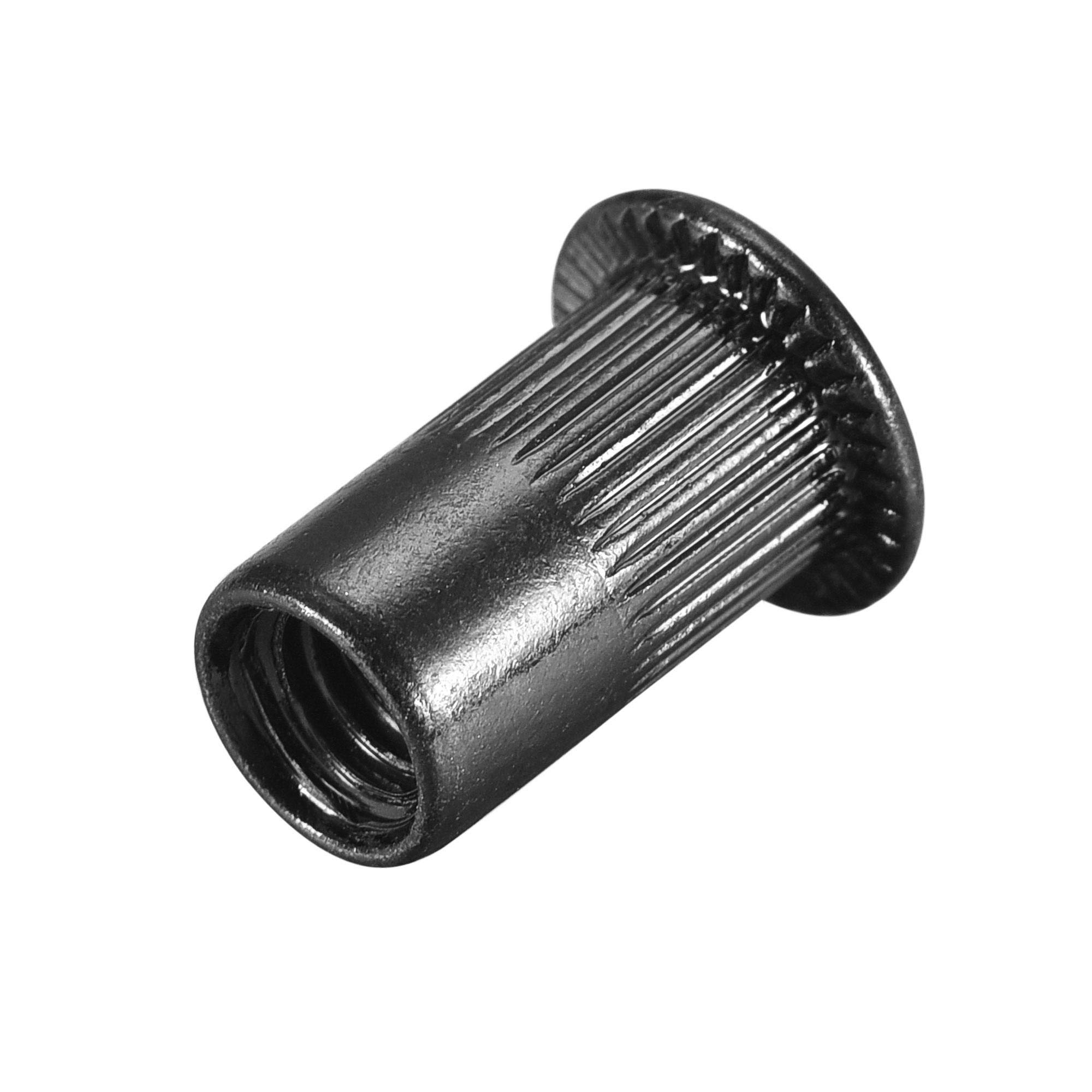 uxcell M5 Rivet Nuts Carbon Steel Zinc-Plated Knurled Flat Head Threaded Insert Nut Black 50Pcs