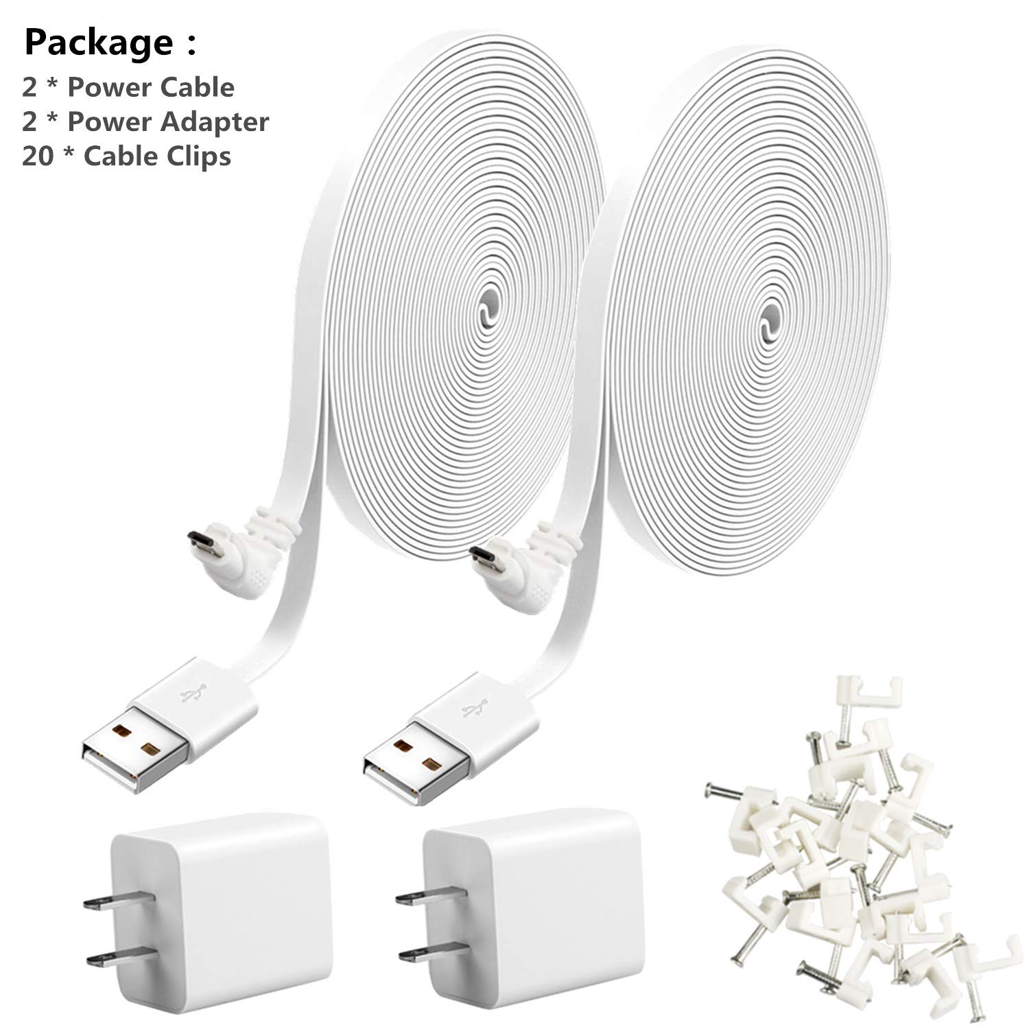 FARSAIL 2-Pack 10Feet/3m Power Cable and Charger Adapter for Arlo Pro & Pro 2 and Arlo Go, Weatherproof Outdoor Indoor, Solved The Need to Constantly Charge Batteries