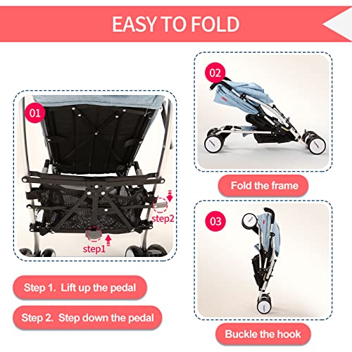 Umbrella Baby Stroller Lightweight Compact Stroller All Terrain Convenience Carriage Stroller Travel Tall Pram for Toddler Big Kids Single Stroller (Azure)