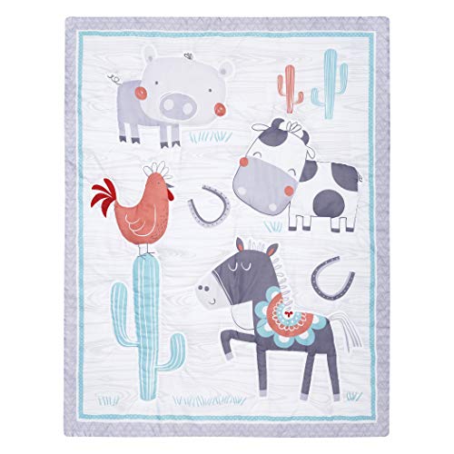Sammy & Lou Farmstead Friends 4-Piece Baby Crib Bedding Set, Includes Quilt, Fitted Crib Sheets Neutral, Crib Skirt, and Plush Toy