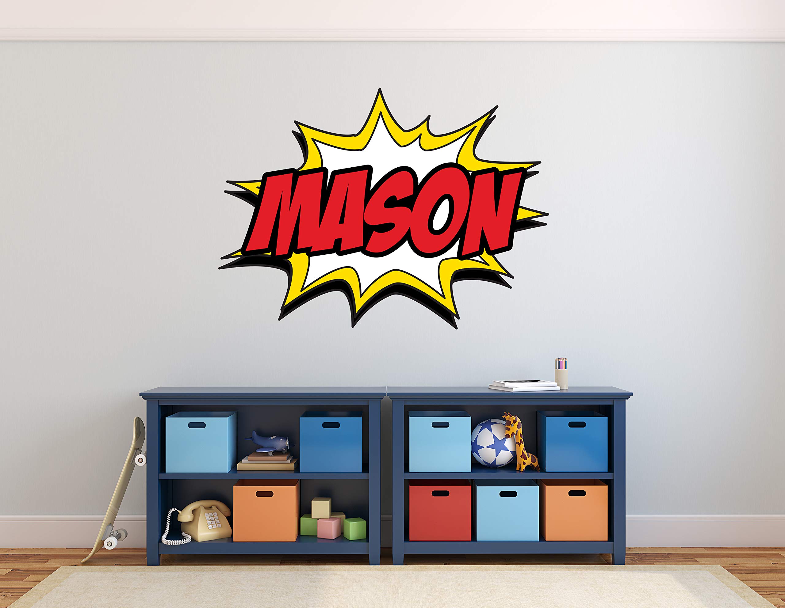 Custom Comic Name Wall Decal - Superheroes Wall Decals - Nursery Wall Decals - Baby Room Mural Art Decor Vinyl Sticker (30"W x 22"H)