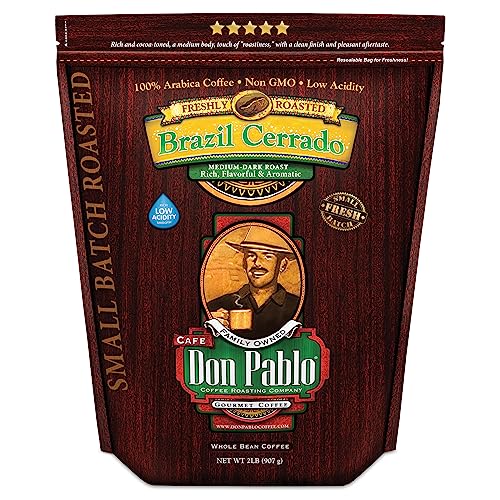 2LB Don Pablo Gourmet Coffee - Brazil Cerrado - Medium Dark Roast - Whole Bean Coffee - 100% Arabica Beans - Low Acidity and Non-GMO - 2lb bag