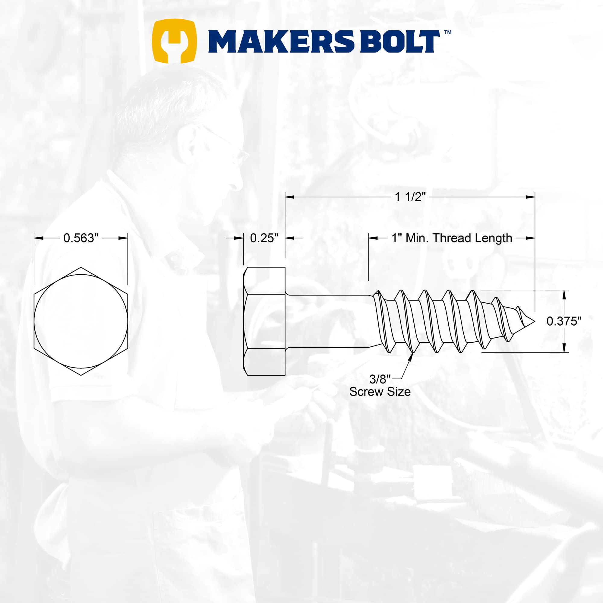 3/8 in. x 1-1/2 in. Black Hex Lag Screws (10 pcs) for Interior Use Only, Black Oxidized in USA by Makers Bolt