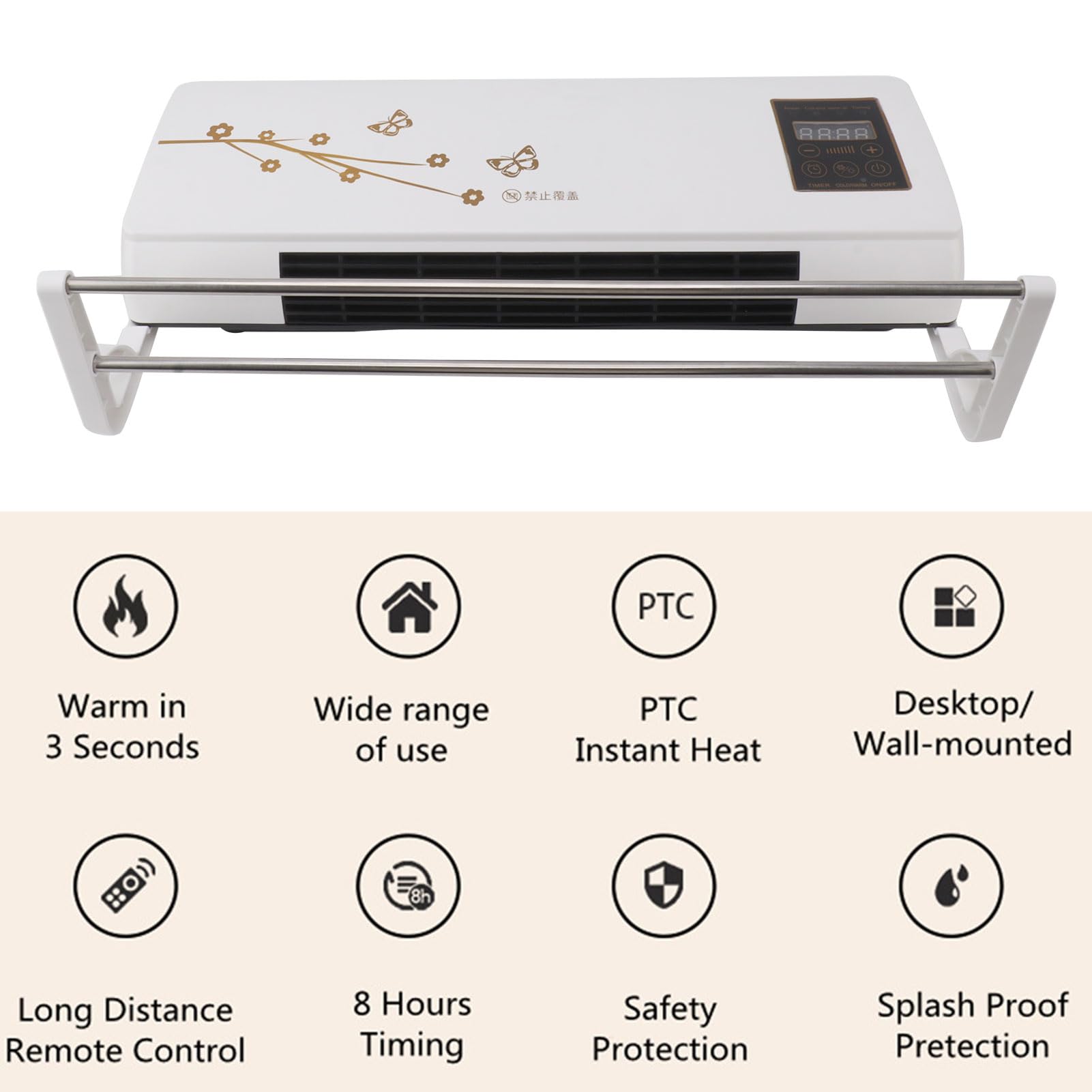 2000W Mini Air Conditioner, Natural Wind And Heating Function Air Heating Fan Mount Electric Heater for Bath Room Living Room (No Cooling Function)