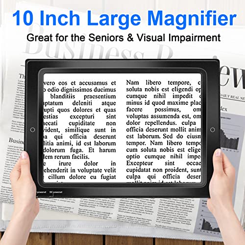 4X Magnifying Glass for Reading, 10"x 6"Large Full Page Magnifier with 50 Ultra-Bright LED Lights, Evenly Lit Perfect for Low Vision Person and Seniors