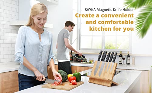 Kitchen Seven Knife Block Magnetic Knife Holder with Powerful Magnet, 100% Pure Bamboo Large Capacity Knife Organizer Block, Double Side Strongly Magnetic Kitchen Utensil Display Stand