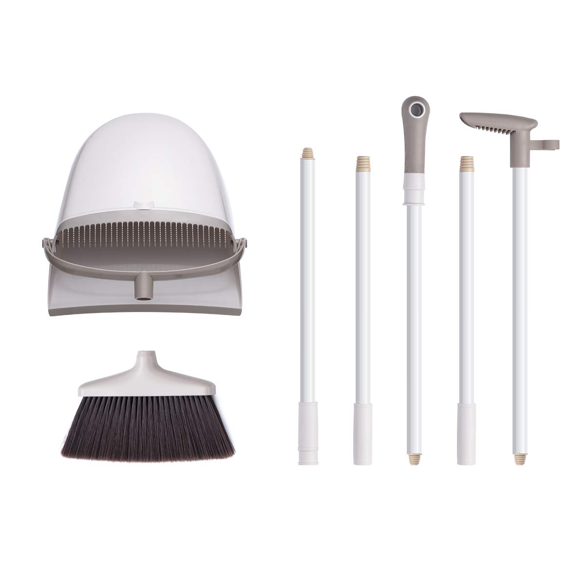 CQT Broom and Dustpan Set with Handle, Brush and Dustpan Set for Home Kitchen Cleaner Floor Sweeping Upright Stand Up Dust pan Cleans Combo (Brown)