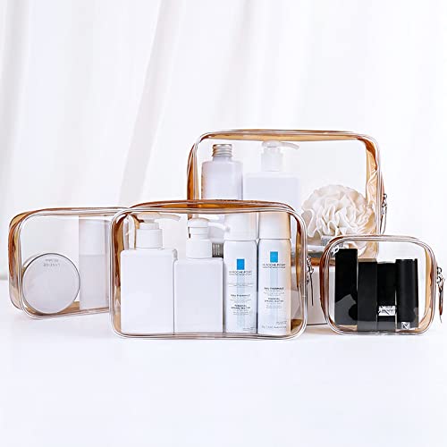 SOMIER 4 Size/Pack PVC Waterproof Clear Toiletry Bag, Portable Travel Cosmetic Makeup Bag, TSA Approved Zippered Carry on Pouch Organizer for Vacation Bathroom