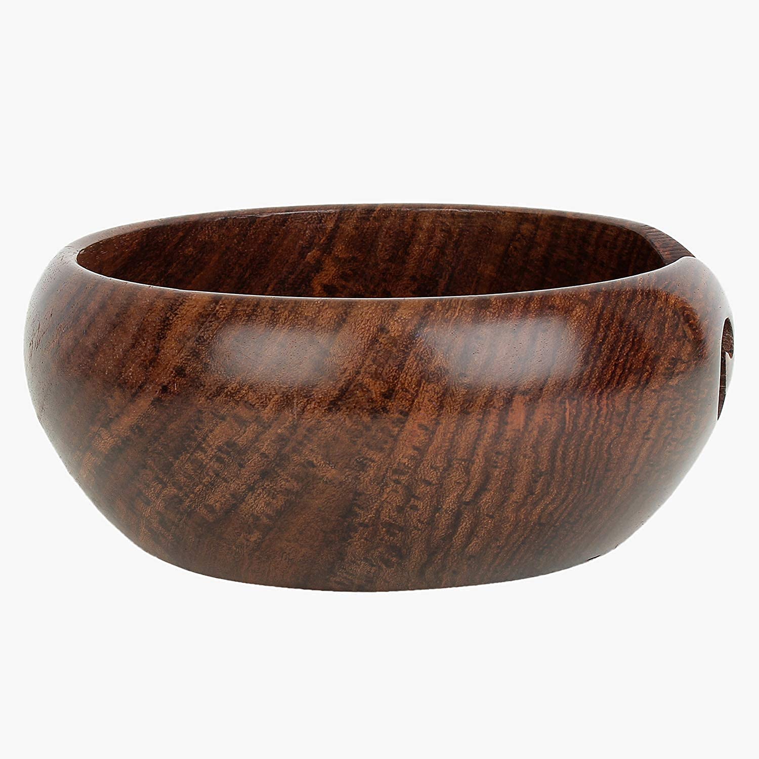 Ajuny Handmade Large Wooden Yarn Bowl with Holes Crochet Wool Ball Holder Elegant Design Decorative Knitting Bowl Storage Crocheting Accessories Gifts