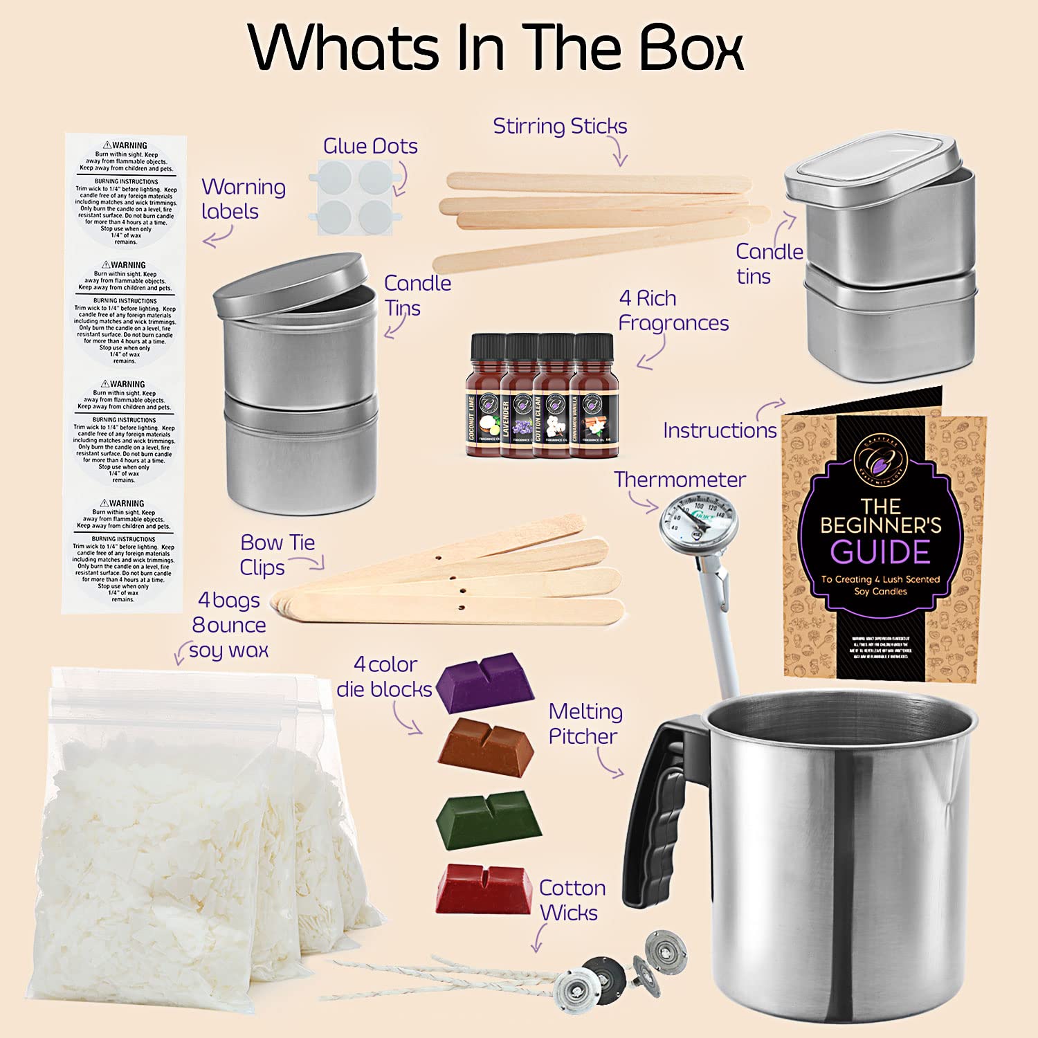 CraftZee Candle Making Kit for Adults Beginners - Soy Candle Making Kit Includes Soy Wax, Scents, Wicks, Dyes, Tins, Melting Pot & More DIY Candle Making Supplies