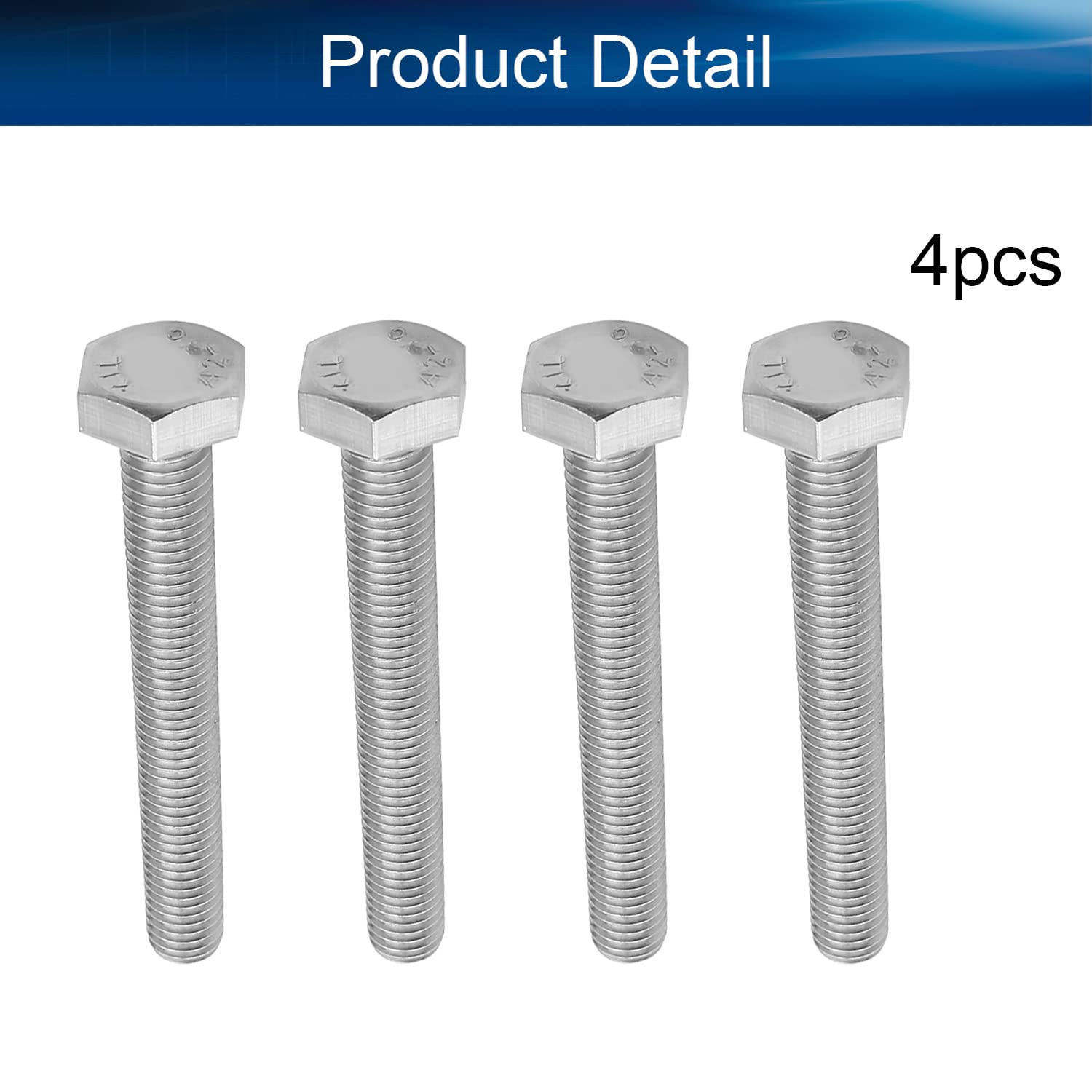 Yinpecly M10 Hex Bolt M10-1.5 x 80mm UNC Hex Head Screw Bolts 304 Stainless Steel Fully Threaded Hex Tap Bolts 4pcs