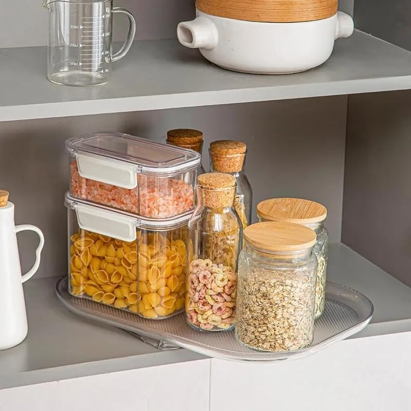 2023 New Square Lazy Susan Turntable Organizer for Refrigerator, Clear Rectangular Tray, Refrigerator Lazy Susan Rectangular Shelf, Lazy Susan 360 Rotating Countertop Organizer