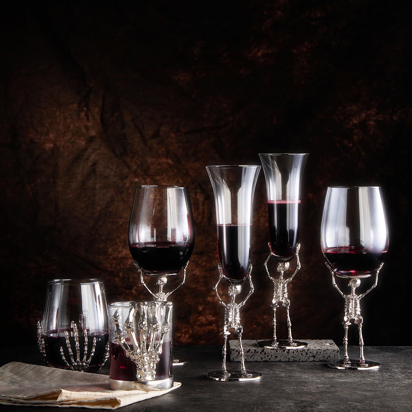 Stemmed Skeleton Wine Glass | Set of 2 | 19oz Skeleton Glasses 10" H, Goth Gifts, Skeleton Gifts, Skeleton Decor, Spooky Wine Gift Set, Perfect for Themed Parties