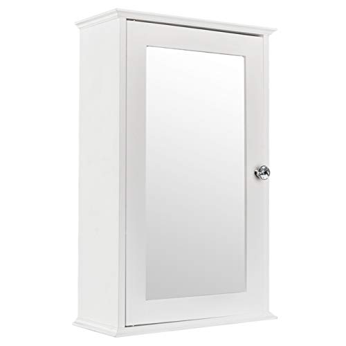 Single Door Mirror Indoor Bathroom Wall Mounted Cabinet Shelf White Bathroom Mirror Cabinet, Chic Storage Cabinet Medicine Cabinet Furniture for Home Multipurpose