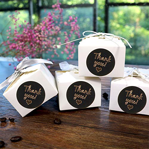 SUKPSY 20 Sheet(240 Pcs) Thank You Love Stickers Black Round Gold Foil Fonts Sealing Sticker Label for Business,Boxes,Packaging Bags,Envelopes,Baking DIY Gift Stickers