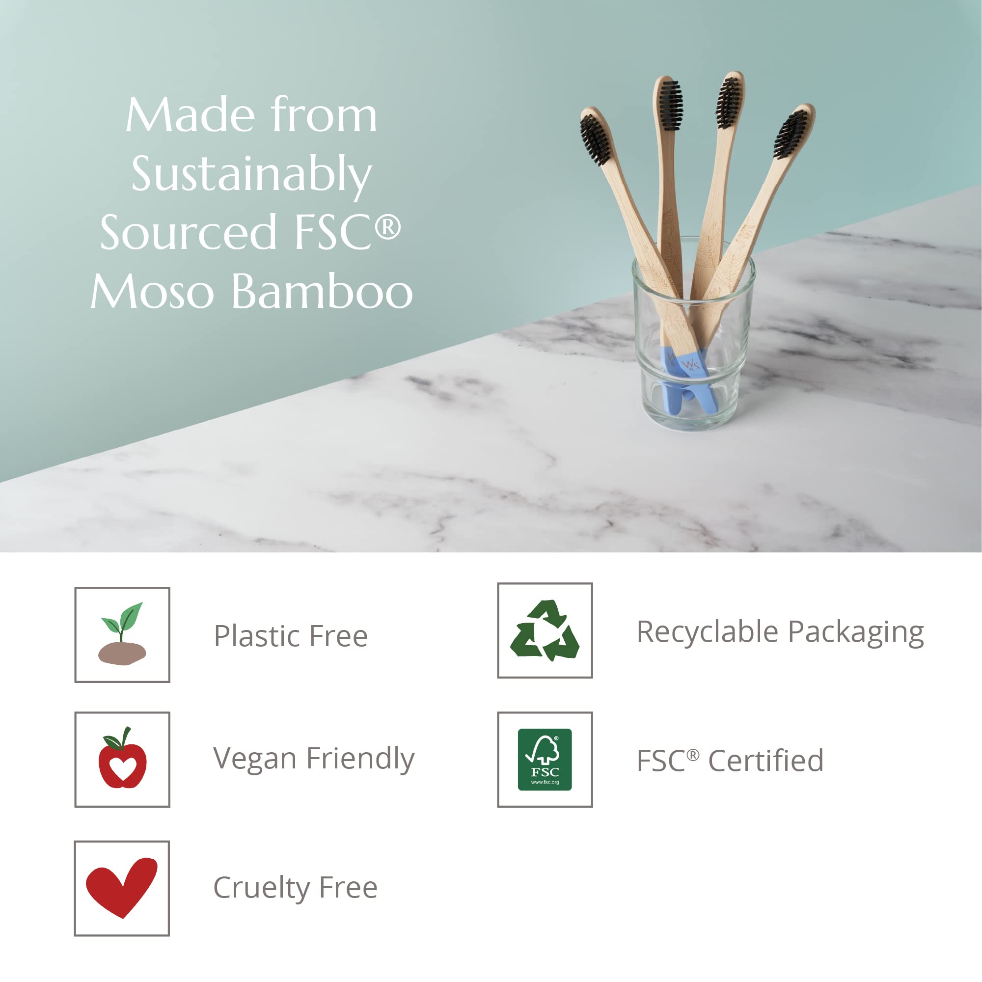 Wild & Stone | Firm Bristle Organic Bamboo Toothbrush | Four Handle Patterns | Firm Fibre Bristles | 100% Biodegradable Handle | Vegan Eco Friendly Bamboo Toothbrushes