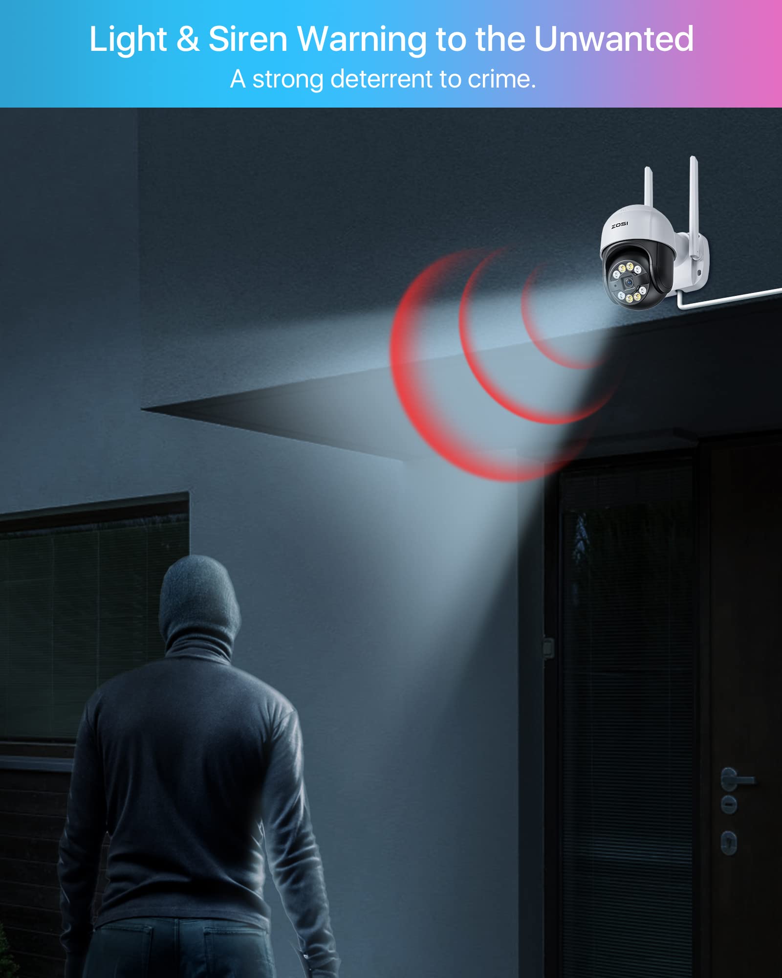 ZOSI 2pack C289 2K WiFi PTZ Security Camera,Person Vehicle Detection,Auto Tracks Human,2 Way Audio,Night Vision,Floodlight Siren,3MP Pan/Tilt Outdoor Indoor Cam,SD Card & Cloud Storage,5X Digital Zoom