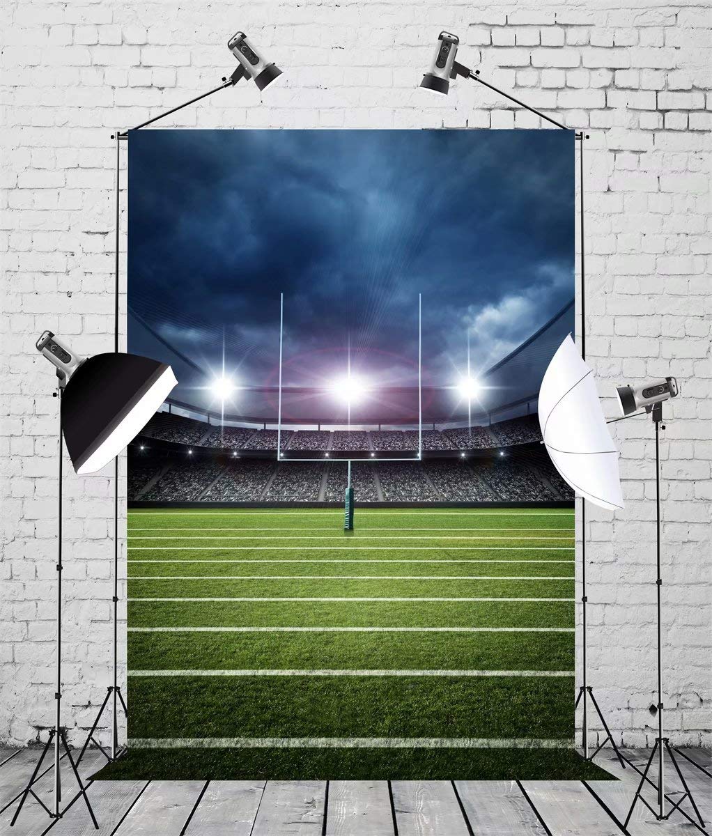 BELECO 5x7ft Fabric Football Backdrop Green Football Stadium Sports Photography Backdrop for Football Theme Baby Shower Birthday Party Decorations Kids Adults Games Photo Background Props