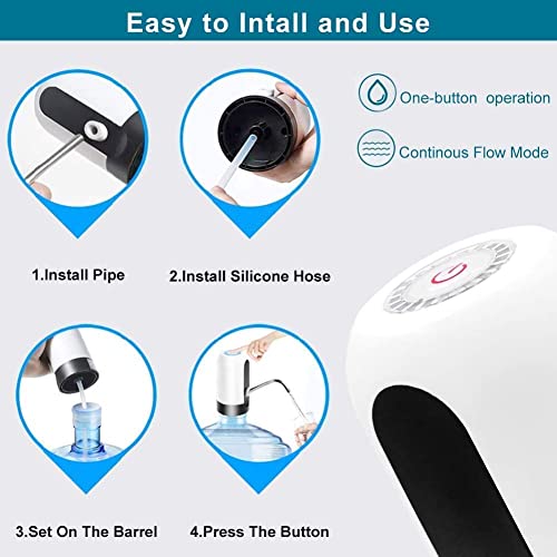 5 Gallon Water Dispenser-Electric Drinking Water Pump Portable Water Dispenser USB Charging Water Bottle Pump for 5 Gallon Bottle -Hushtong