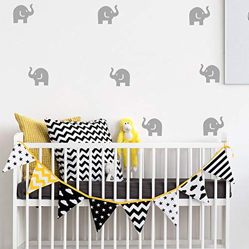 Cute Elephant Decal -36 Set Elephant Wall Decor Stickers for Kids Bedroom- Art Vinyl Removable Nursery Room Wall Decals (Light Gray)