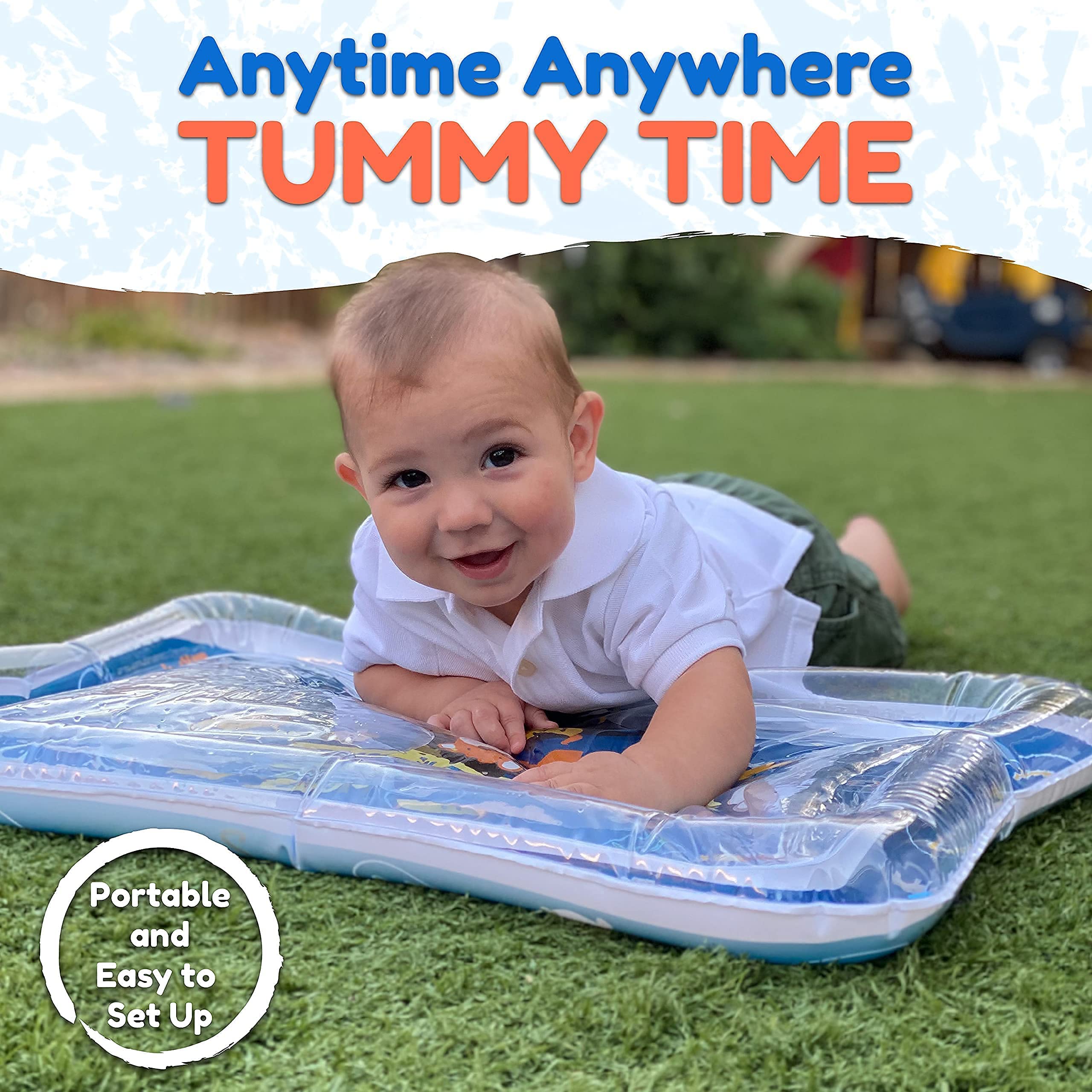 SplashEZ Water Mat for Babies β Inflatable Tummy Time Water Play Activity Mat with Animals & Letters Stimulates Brain Development β BPA-Free, Sensory Baby Boy & Girl Mats, 26x20x2.5 in.
