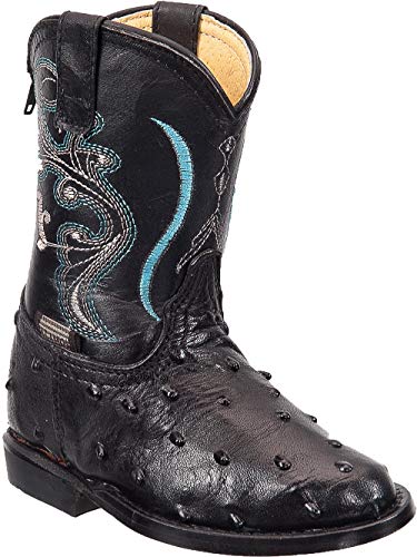 Kids Cowboy Boot Infant Toddler Ostrich Print Western Boot (2 Infant, Black)