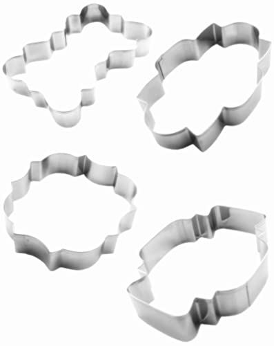 4 pcs of Plaque Cookie Cutters Set, Stainless Steel Wedding Frame Fondant Cutters Baking DIY Molds