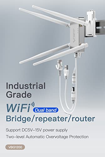 VONETS VBG1200 Industrial Mini Dual Band 2.4GHz/5GHz WiFi Bridge/Router/WiFi to Ethernet Adapter/AC1200 WiFi Signal Range Extender 1 RJ45 Male (10/100Mbps) USB/DC Powered for DVR IP Camera AGV
