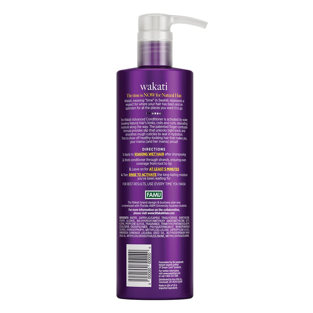 Wakati Water-Activated Detangling Conditioner, 16.9 Ounce, Natural Hair Moisturizer, Long Lasting Frizz Control, Experience Finger-Comb Detangle, Sulfate Free, Paraben Free, White