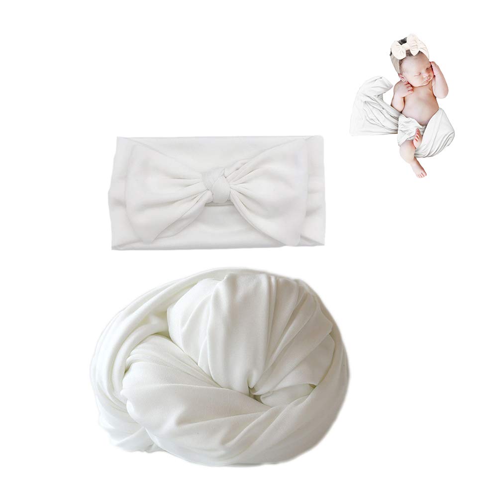 CUTEBBPHOTO Newborn Baby Photography Wrap Props Newborn Girl Boy Photo Swaddle Blanket Long Ripple Wrap Flower Bow Headbands