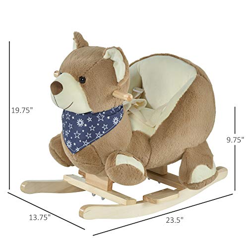 Qaba Kids Ride-On Rocking Horse Toy Bear Style Rocker with Fun Music & Soft Plush Fabric for Children 18-36 Months