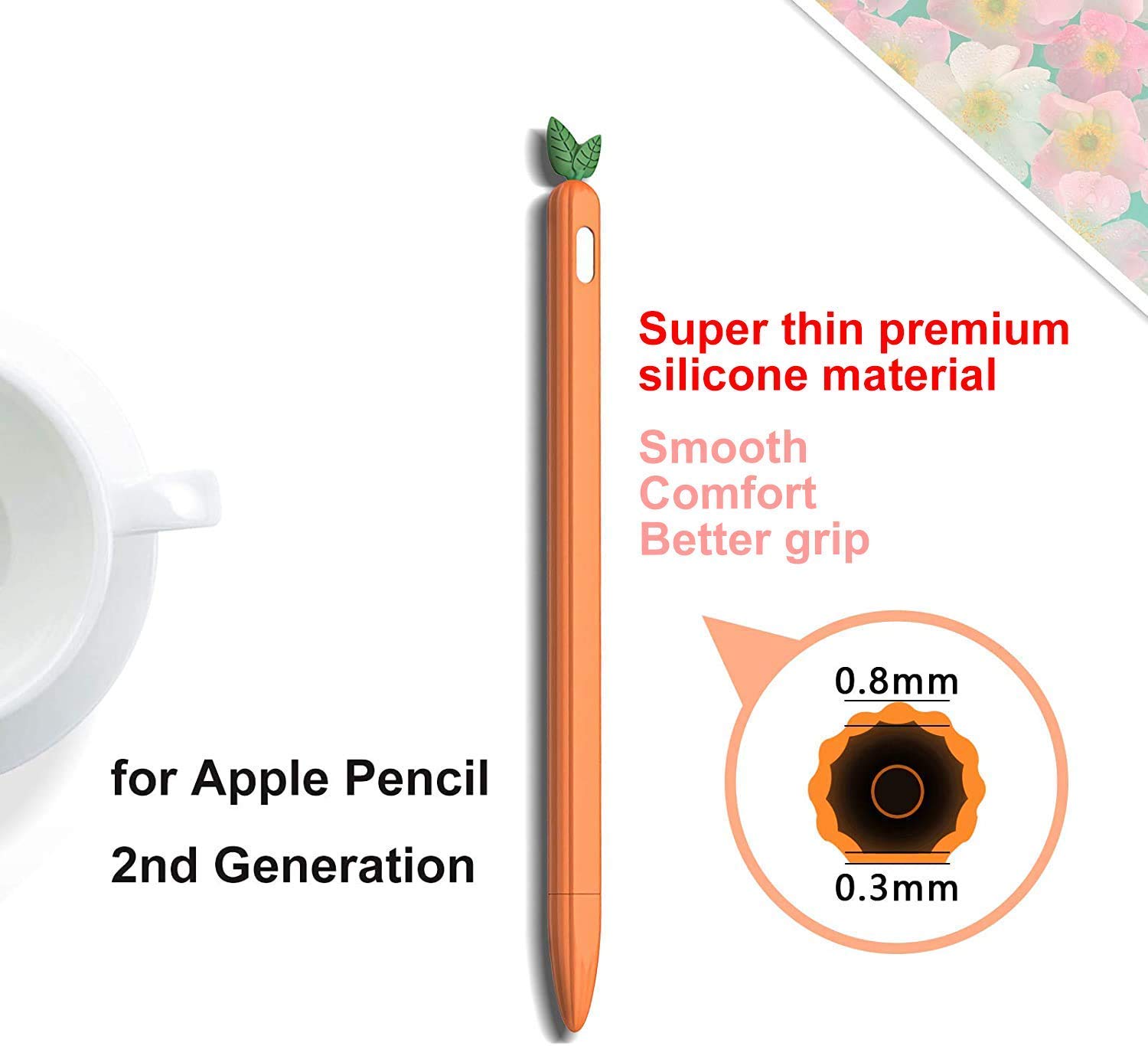 TYPLAUSE (2 Pack) Fruit Design Silicone Soft Protective Cover Accessories Compatible with Apple Pencil 2nd Generation iPencil Case Sleeve Cute (Peach+Avocado)