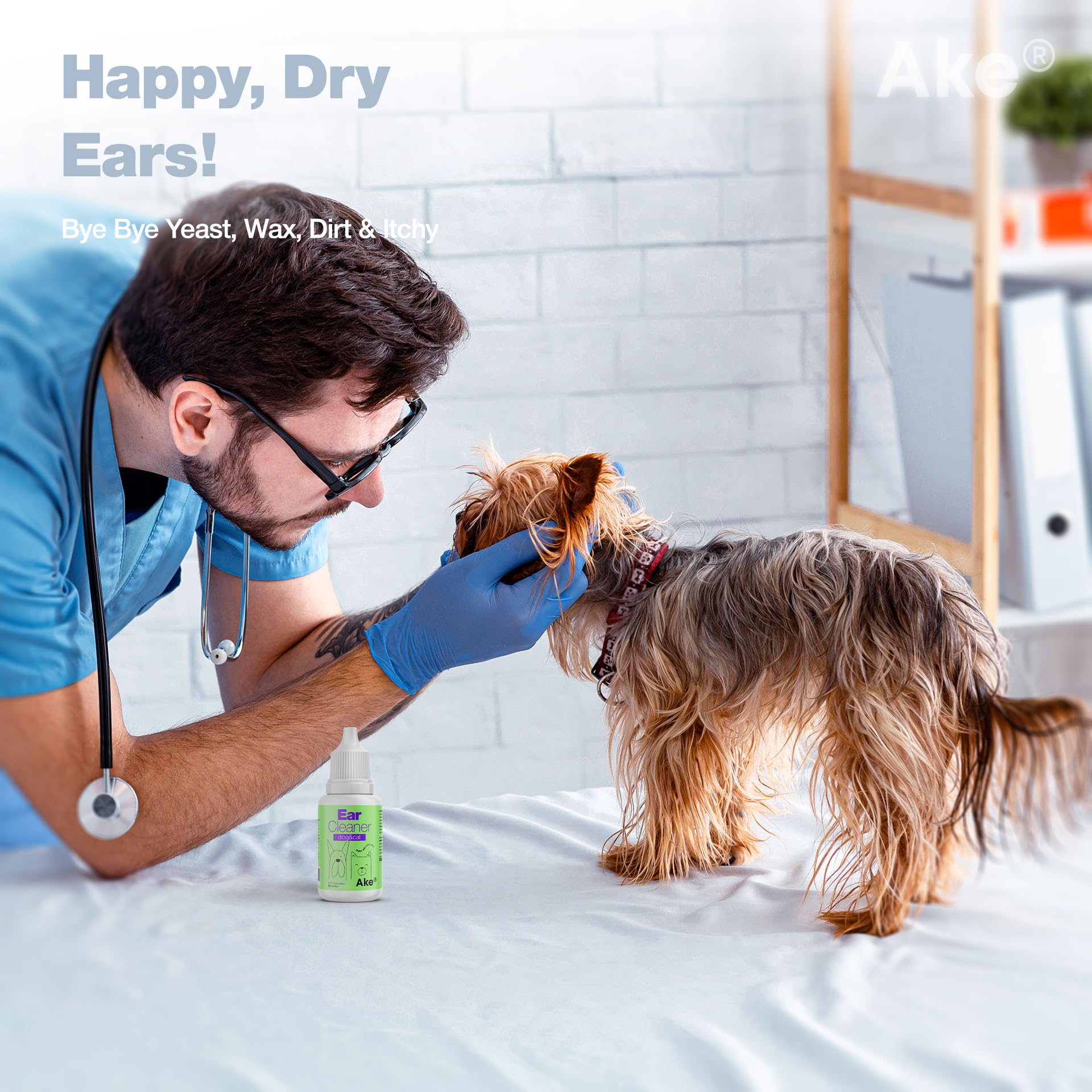Ake® Dog Ear Cleaner Solution - Cat Ear Cleaner - Dog Ear Flush - Helps with Yeast, Wax, Dirt & Itchy Ear Canal - Dog Ear Wash - Otic Ear Solution for Dogs - Controlling Dog Ear Infections & Odor