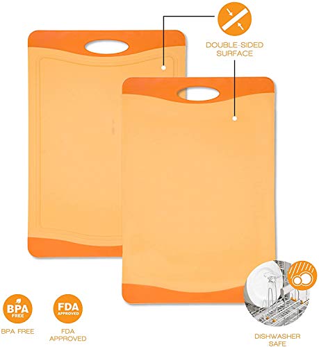 Raj Plastic Cutting Board Reversible Cutting board, Dishwasher Safe, Chopping Boards, Juice Groove, Large Handle, Non-Slip, BPA Free (Small, Red, Green & Orange)